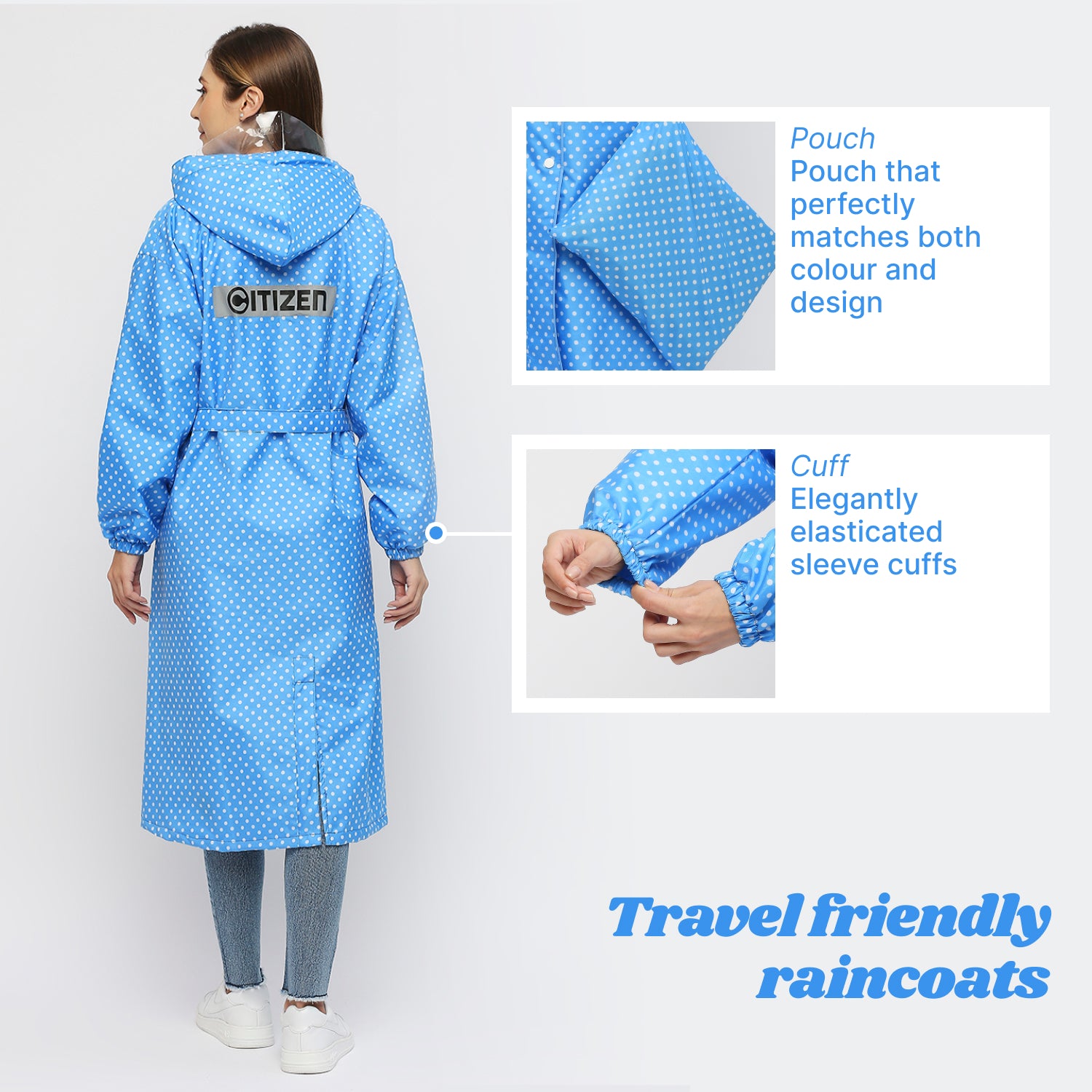 Polka Dotted Reversible Raincoat for Women with Attached Cap – Citizen